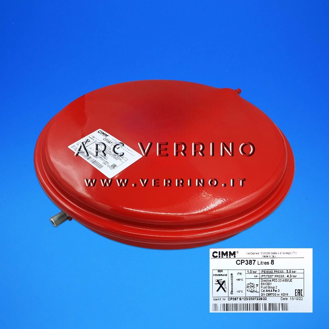 Vaso di espansione circolare - CIMM CP387 - 8 Litri - attacco particol ...